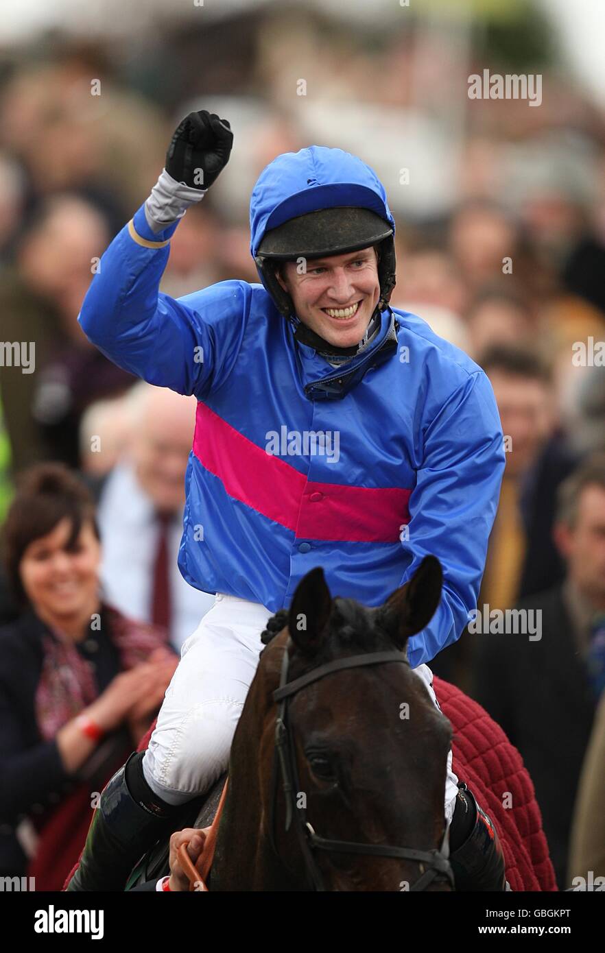 Jockey Richard Burton celebrates victory on Cappa Bleu after winning ...