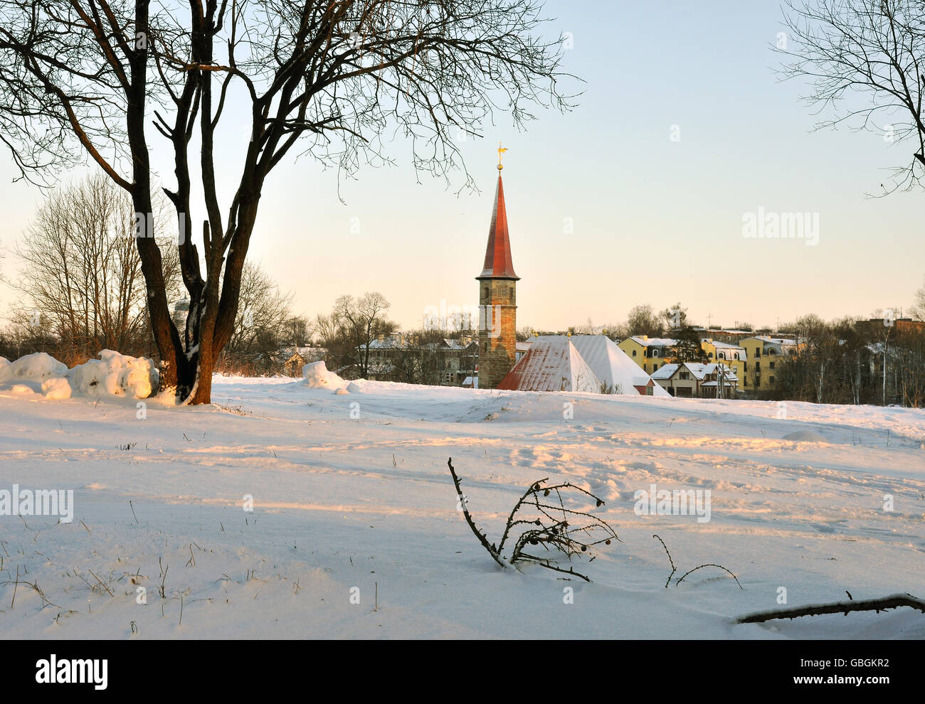 The Priory castle in Gatchina at dawn Stock Photo - Alamy