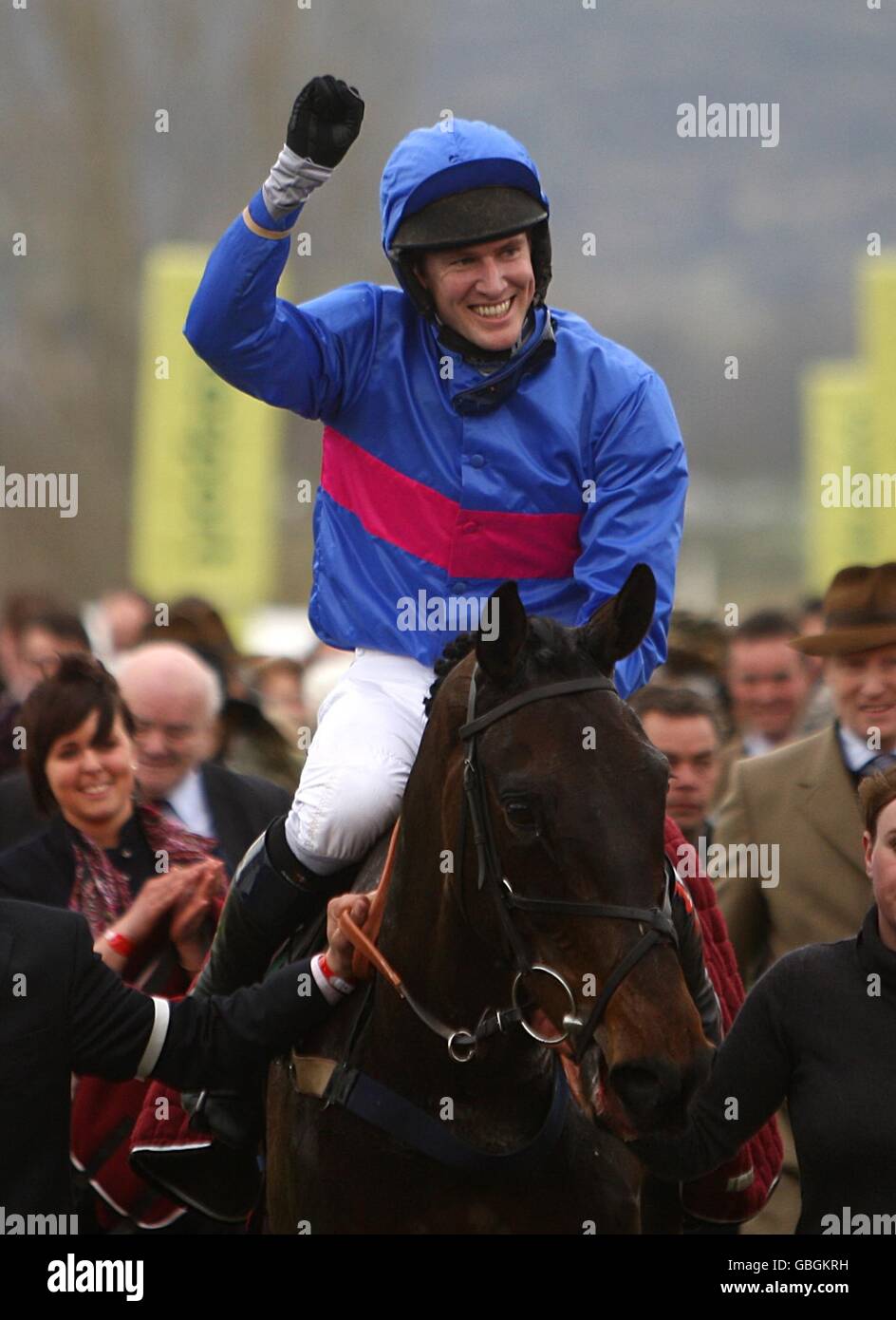 Jockey Richard Burton celebrates victory on Cappa Bleu after winning ...