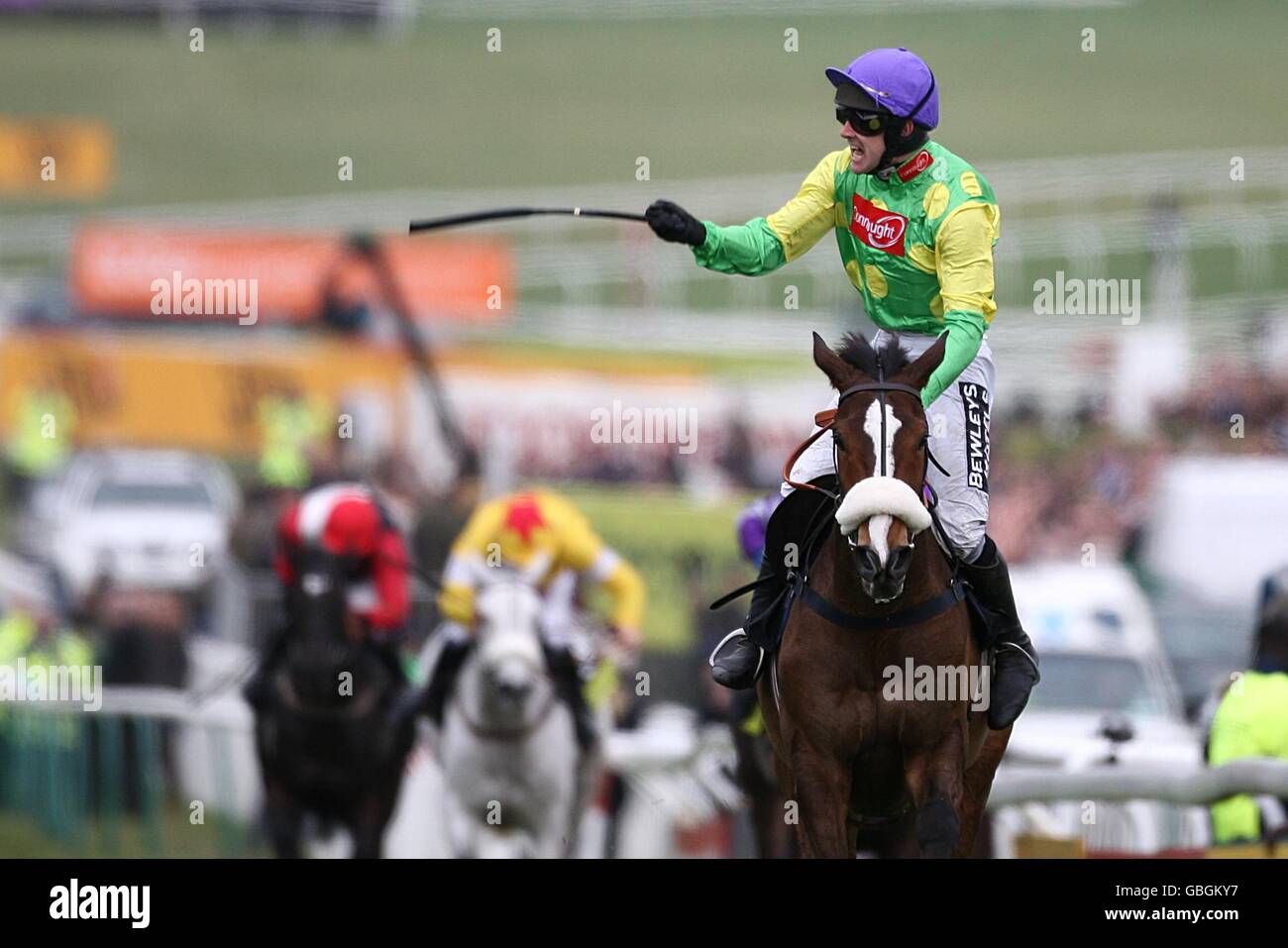 Jockey Ruby Walsh on Kauto Star crosses the finish line to win the ...