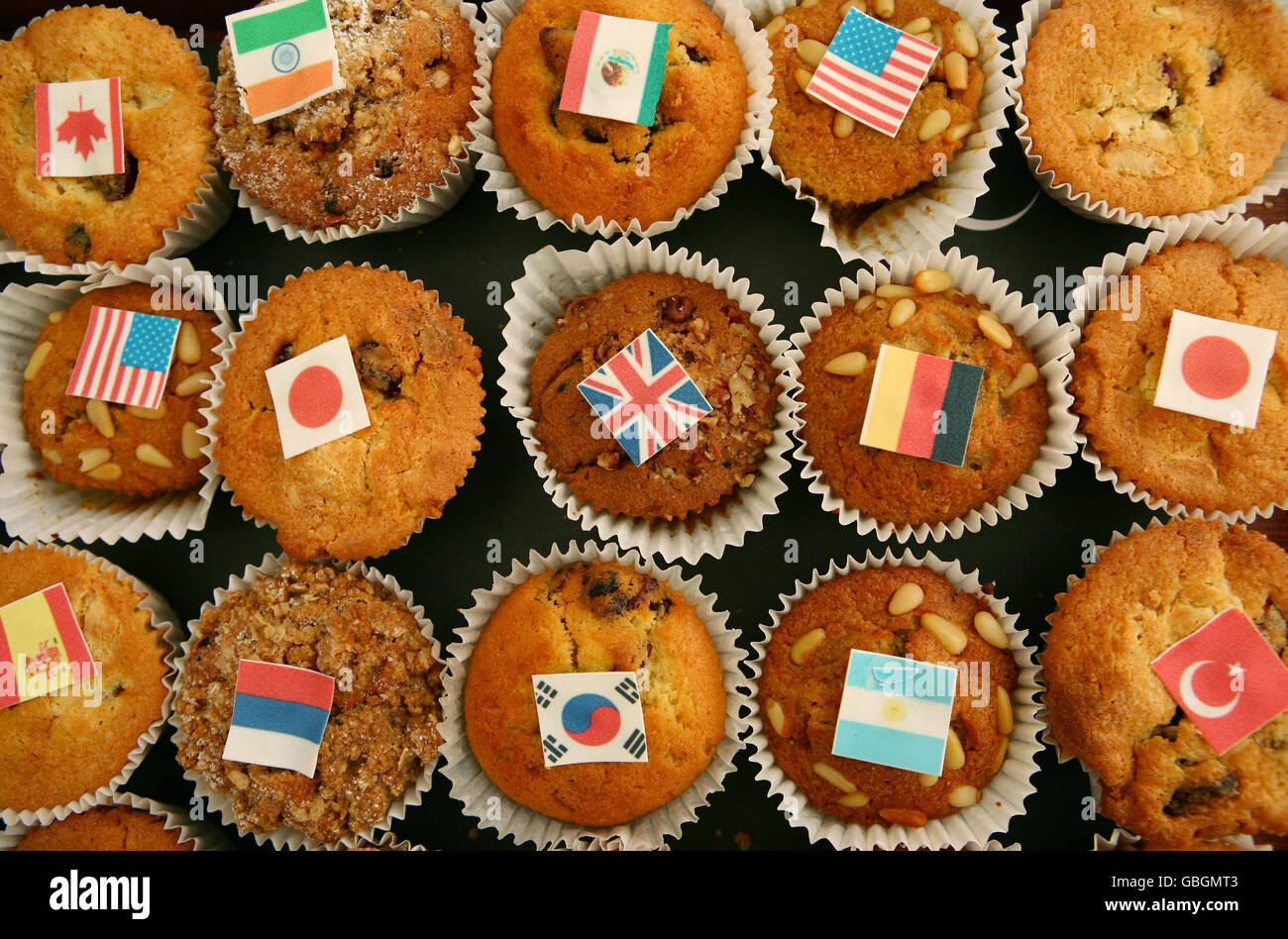 Cakes decorated with international flags during the G20 Finance ...