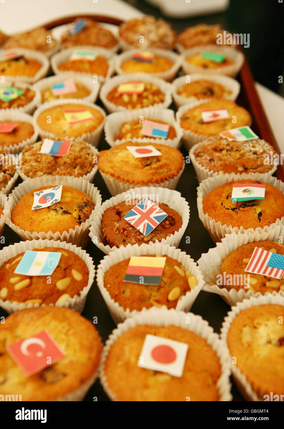 Cakes decorated with international flags during the G20 Finance ...