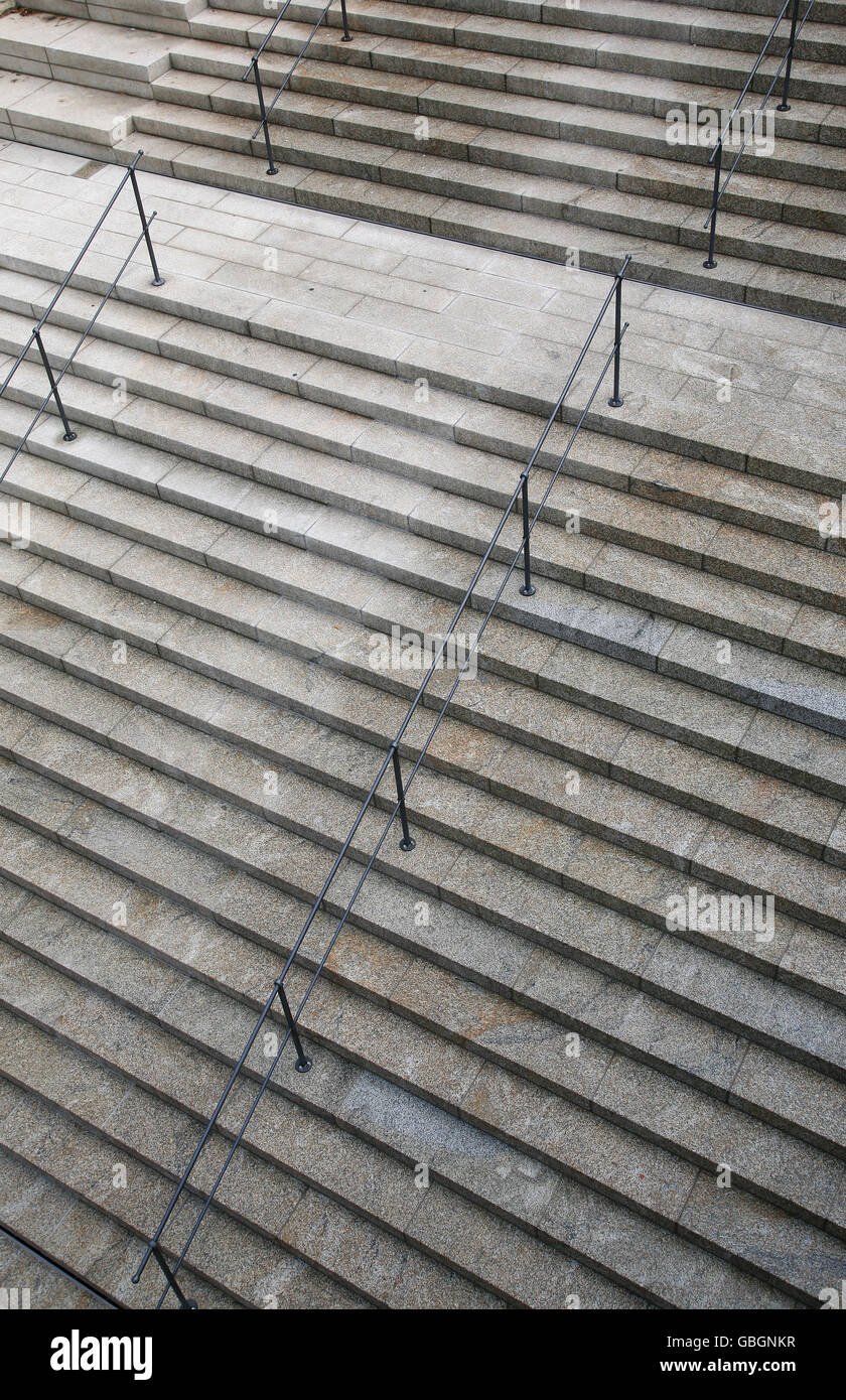 Stone stairs pattern with railing Stock Photo - Alamy