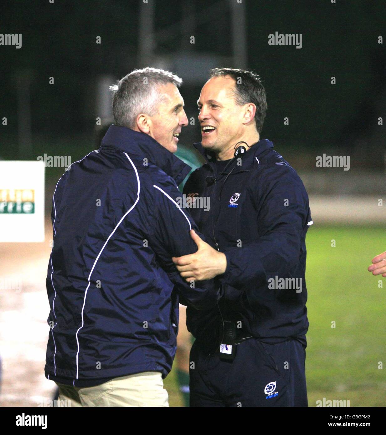 Scotland Under 20 coach Gary Mercer (right) shakes the hand of Head ...