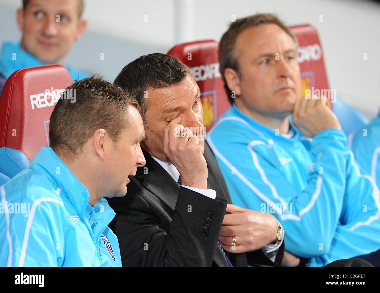 West Bromwich Albion manager Tony Mowbray (centre), first team coach ...