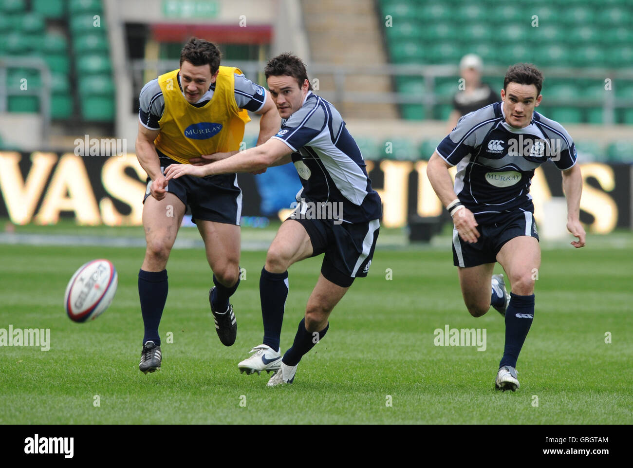 Scotland's Thom Evans (center) and Max Evans (right) during training at ...
