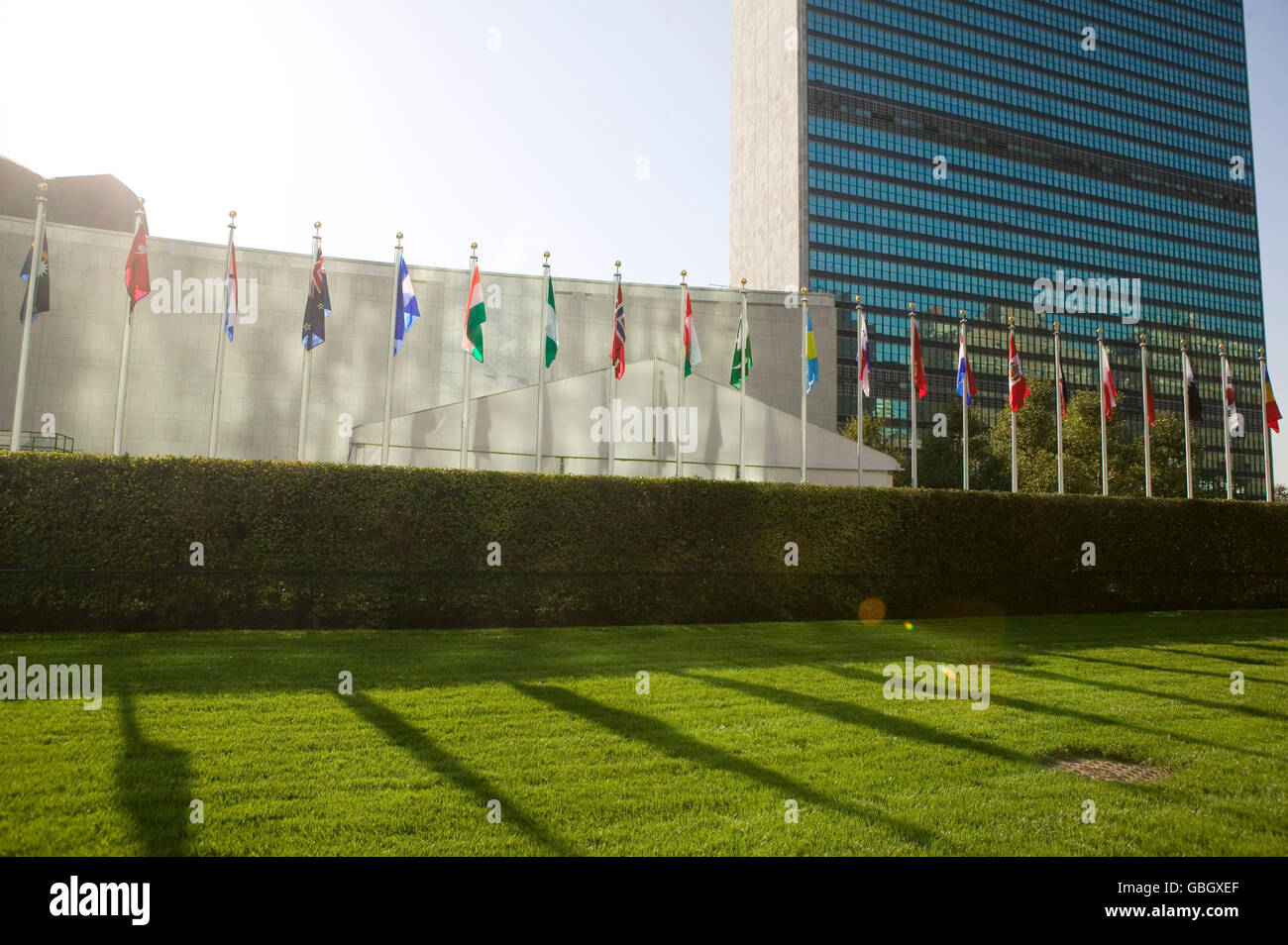 8 September 2005 - New York City - Member state flags fly in front of ...