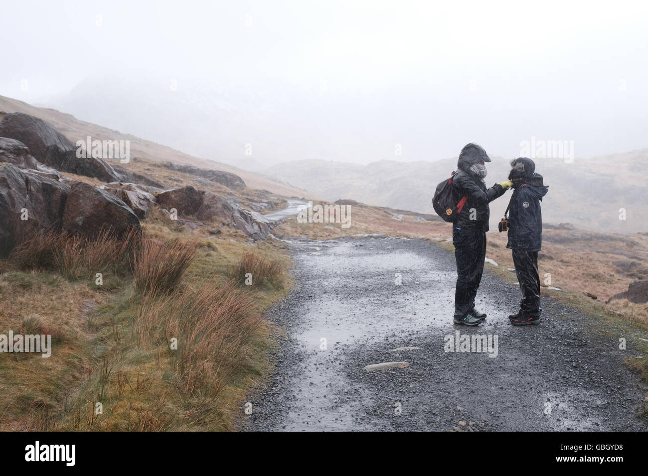 Snowdon miners path in wet weather Stock Photo - Alamy