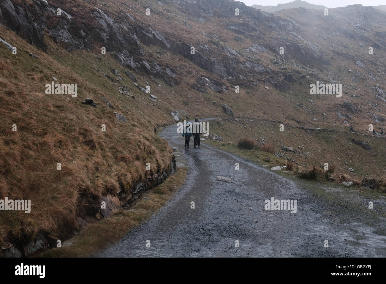 Snowdon miners path in wet weather Stock Photo - Alamy