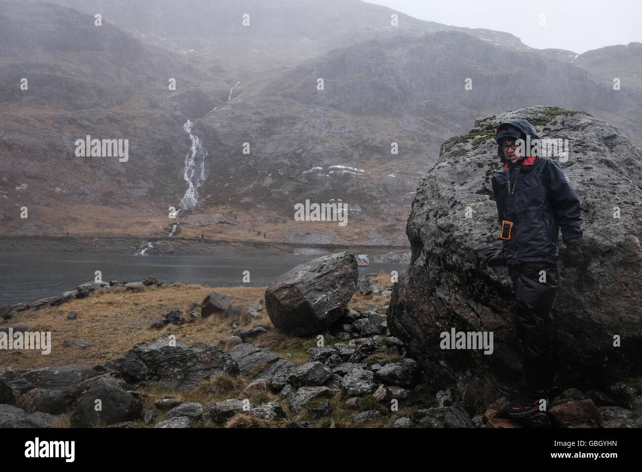 Snowdon miners path in wet weather Stock Photo - Alamy