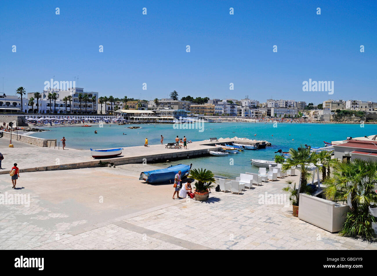 promenade, harbour, beach, restaurant, Otranto, Lecce Province, Puglia ...