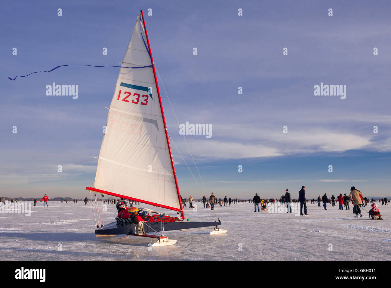 Iceboat, Lake Dummer, Lower Saxony, Germany / Dümmer See, Dümmersee ...
