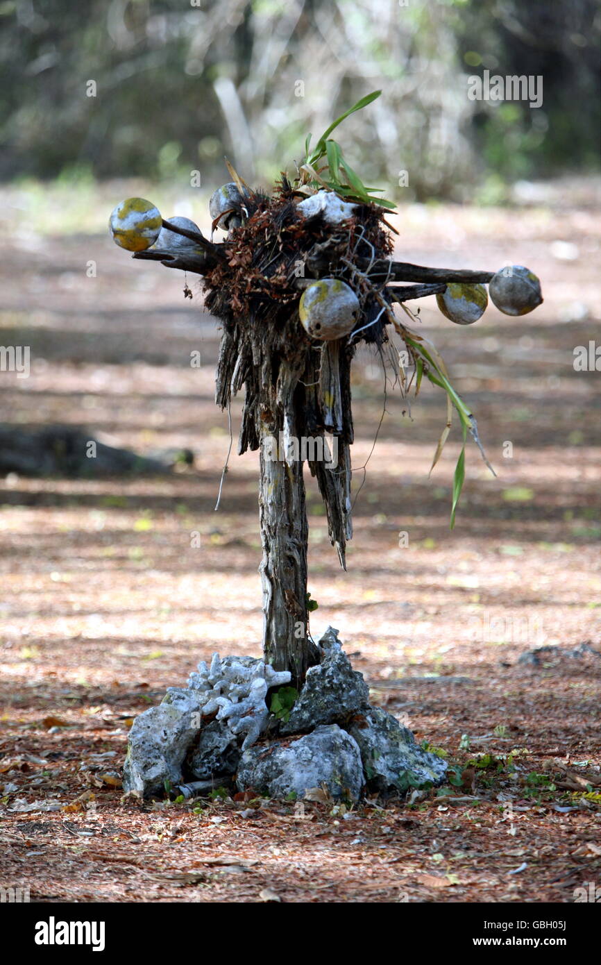 a voodoo pole at the Jaco Island at the town of Tutuala in the east of ...