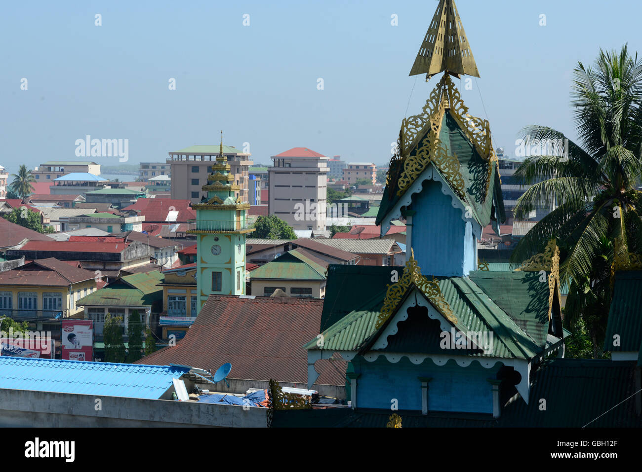 the City centre with the Clock Tower in the city of Myeik in the south ...