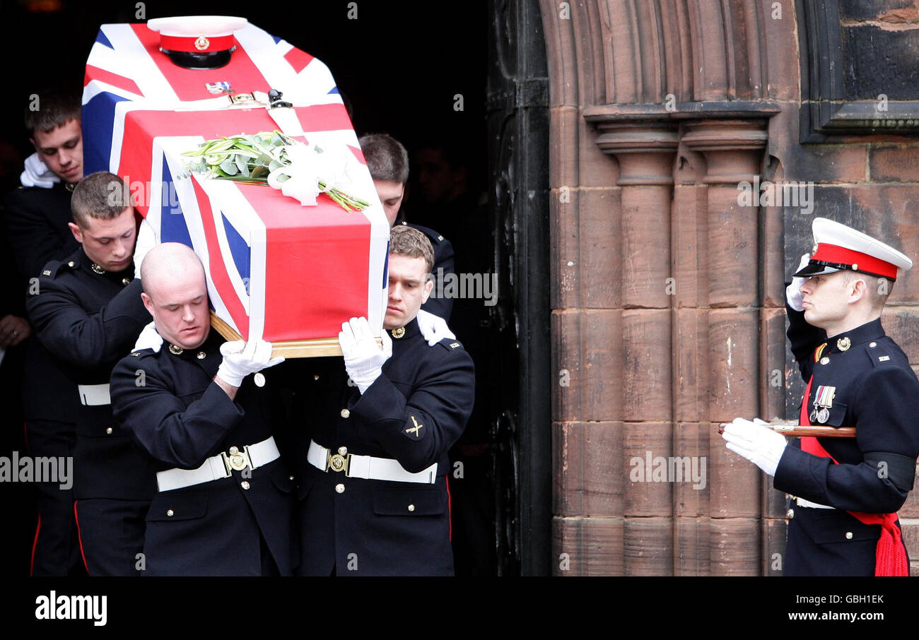 The coffin of Marine Michael Laski, whose funeral was held at St. Mary ...
