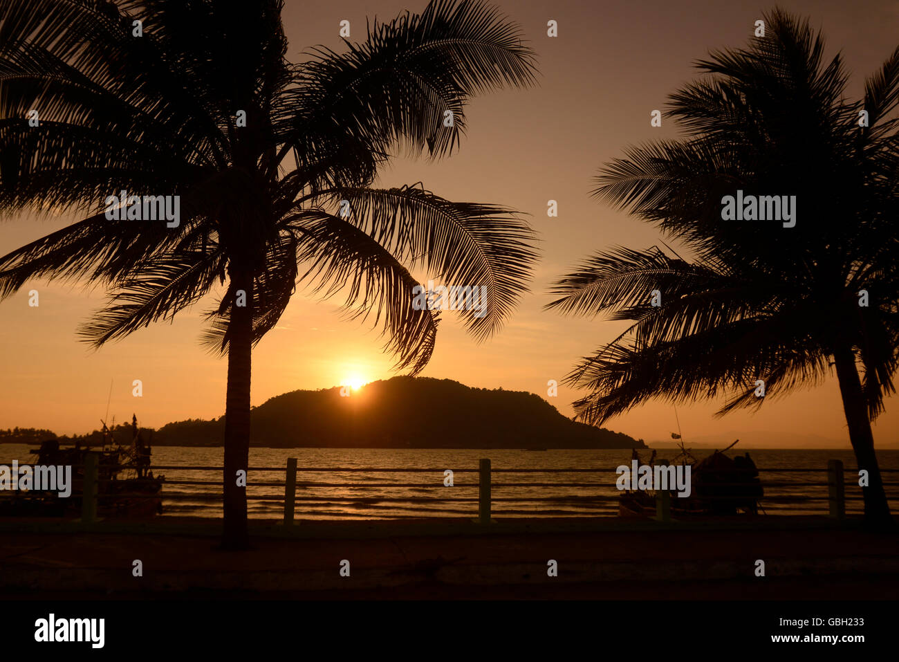 the sunset at the Stand road at the coast of the Andaman sea of Myeik ...