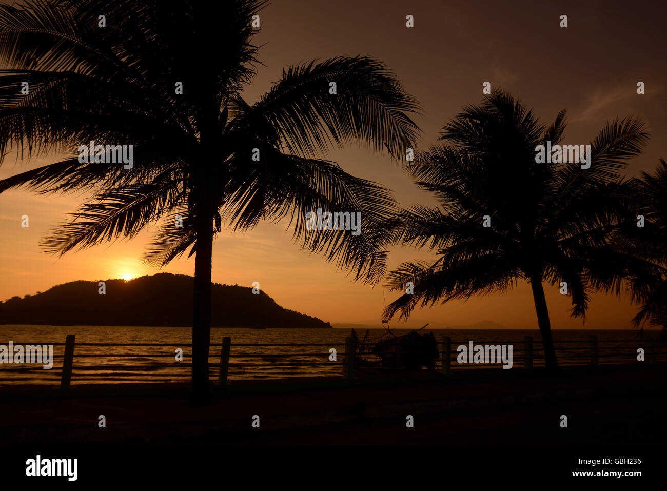 the sunset at the Stand road at the coast of the Andaman sea of Myeik ...