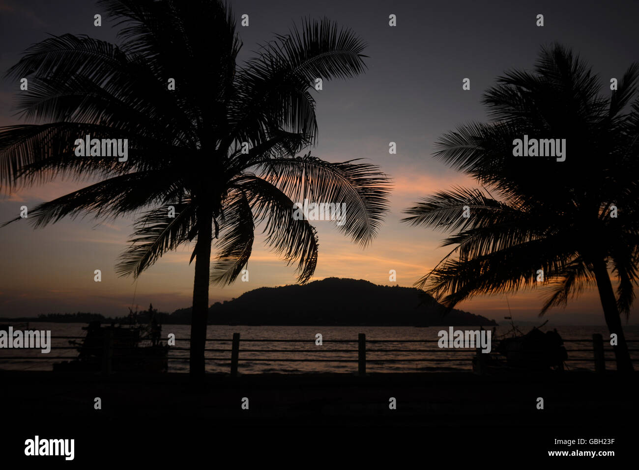 the sunset at the Stand road at the coast of the Andaman sea of Myeik ...