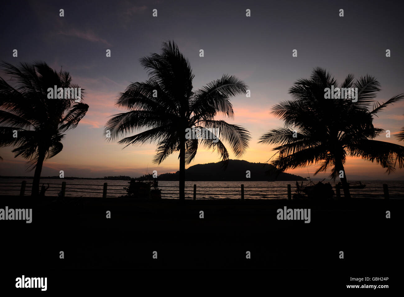 the sunset at the Stand road at the coast of the Andaman sea of Myeik ...