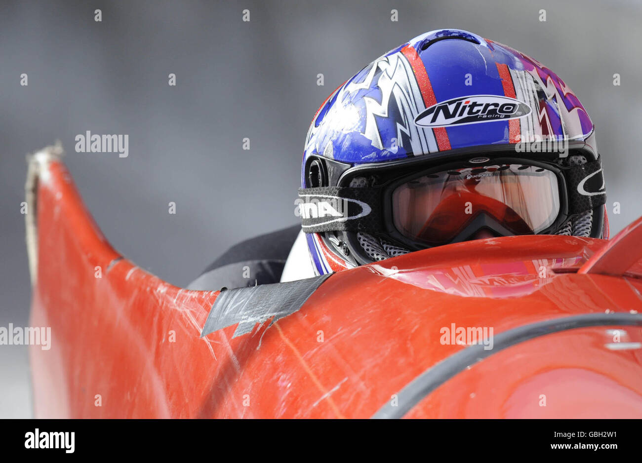 Captain Charlie Peters wearing a nitro helmet and goggles during the ...
