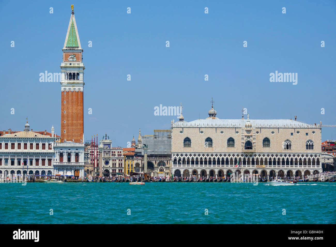 Typical skyline of Venice at St Marks Place with Campanile and Doge ...