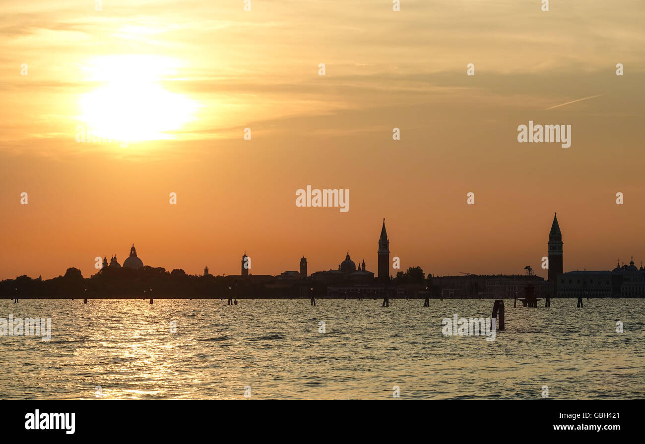 Wonderful sunset over the city of Venice - Skyline in the backlight ...