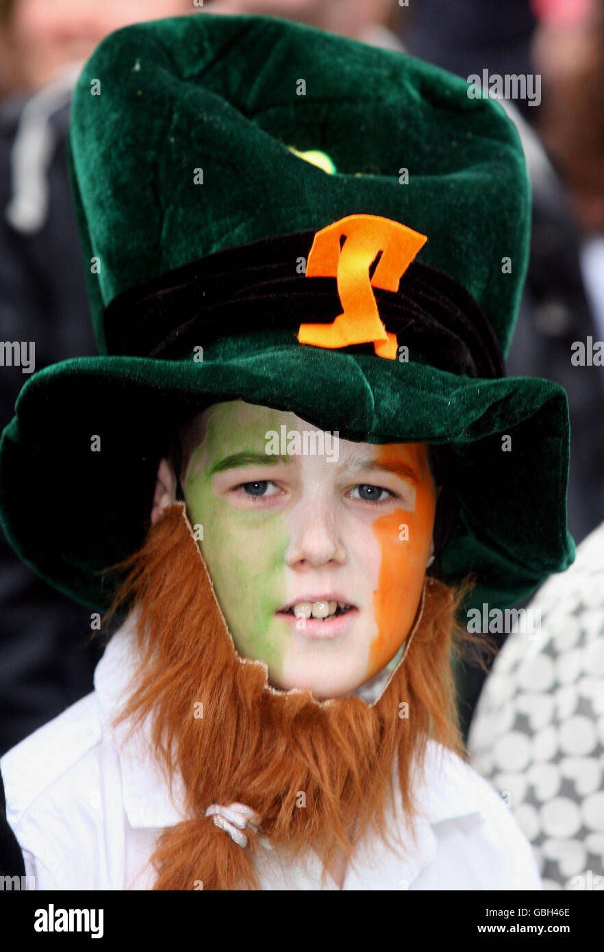 A young boy takes part in the St Patricks Day celebrations in Belfast ...