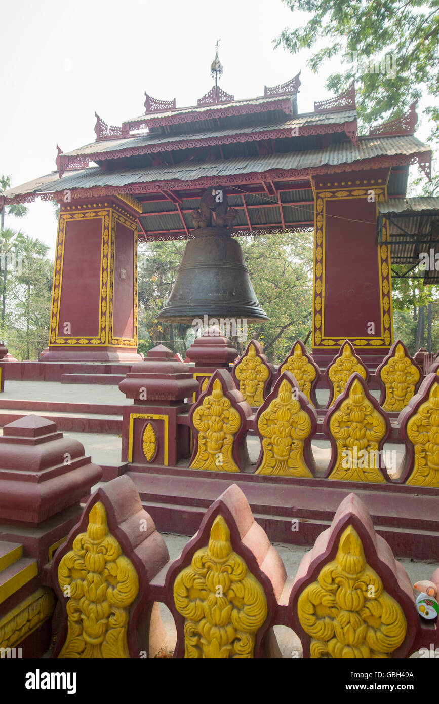 a bell in a temple in Amarapura near the City of Mandalay in Myanmar in ...