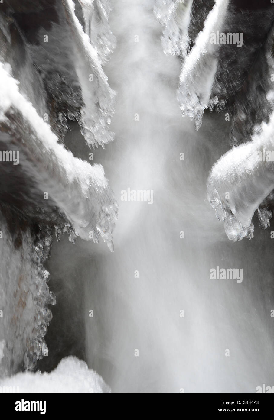 Fish ladder with frozen and running water Stock Photo - Alamy