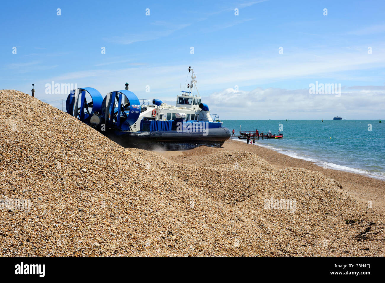 a hovertravel hovercraft departing at the terminal southsea england uk ...