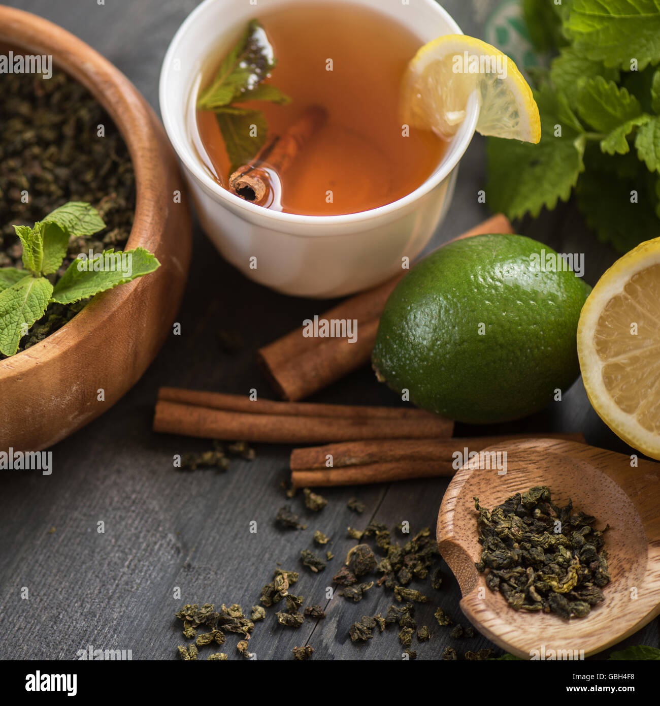 tea composition set Stock Photo - Alamy