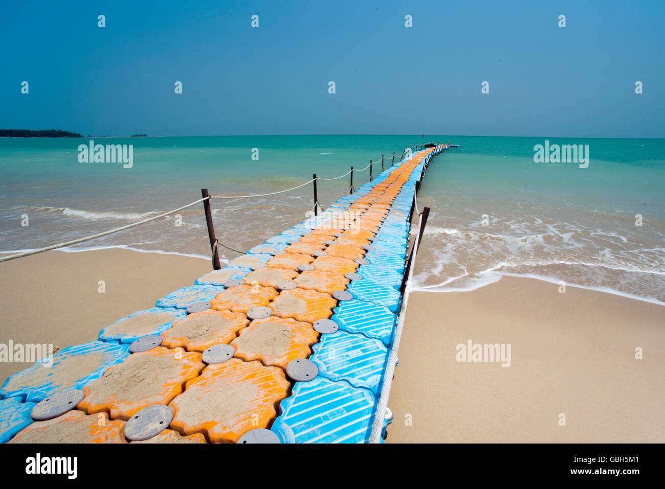 colorful plastic dock with sea background at Khaolak Thailand Stock ...