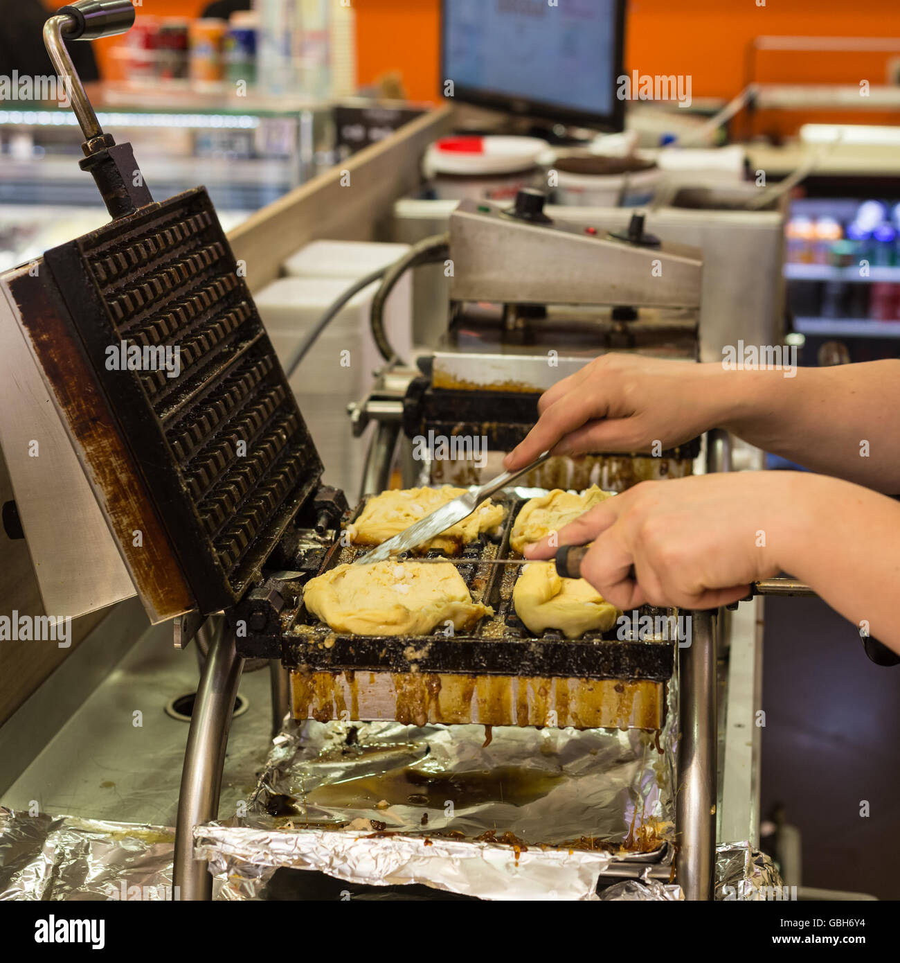 Preparing homemade Belgian waffles Stock Photo - Alamy