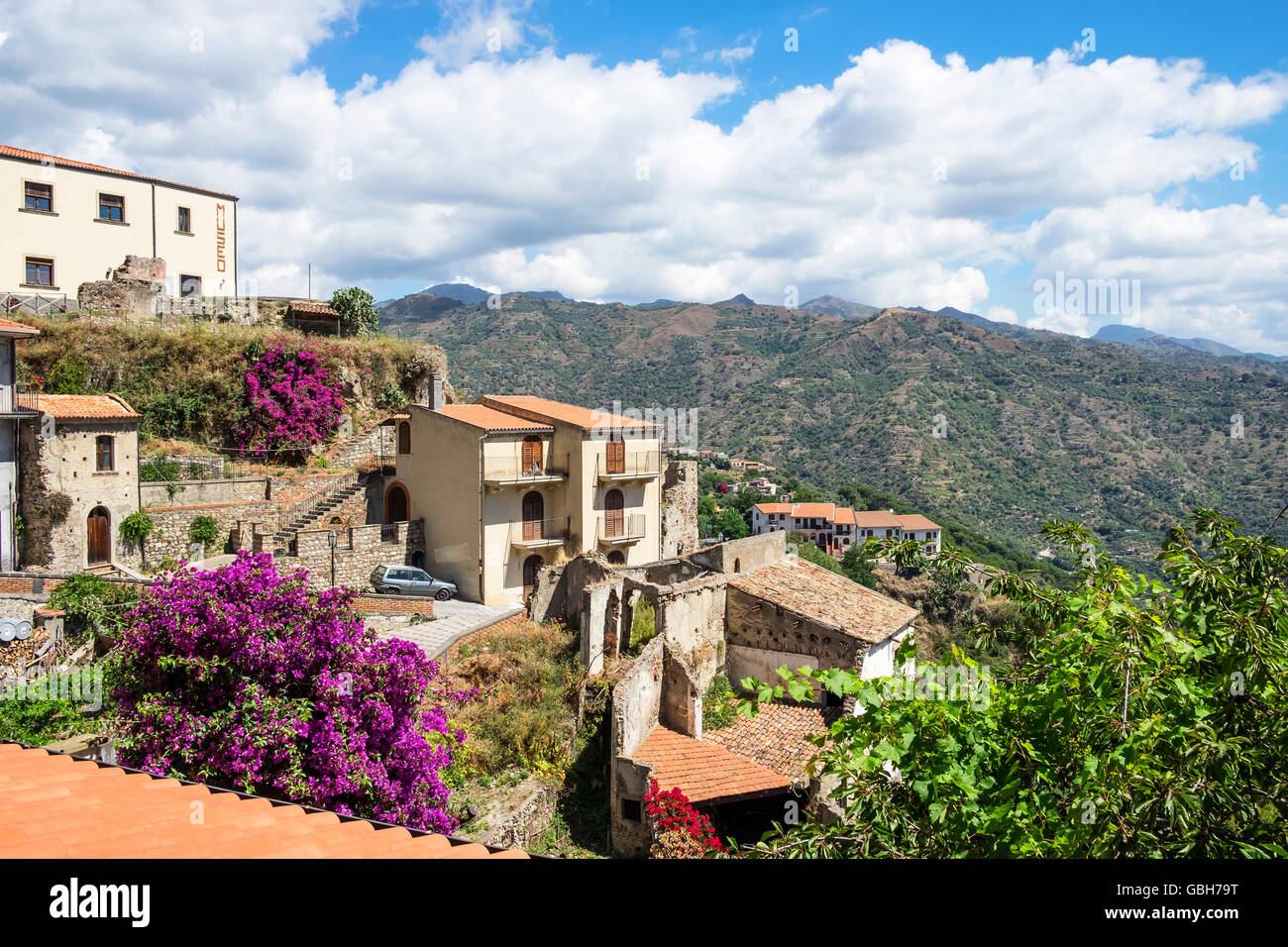 The medieval village of Savoca in the Peloritani Mountains near Messina ...