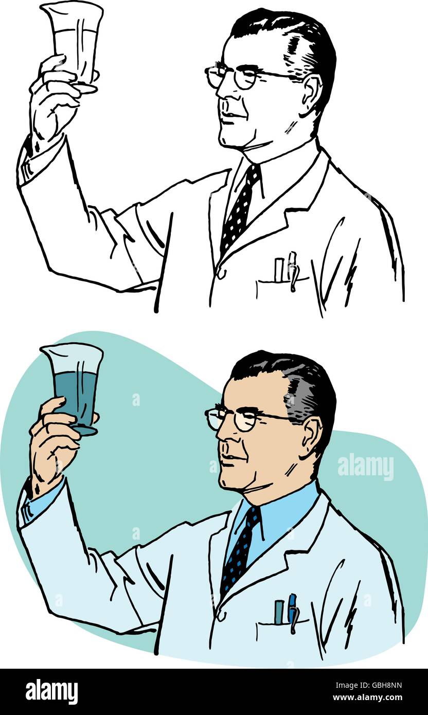 Scientist holds up a glass beaker full of liquid Stock Vector Image ...
