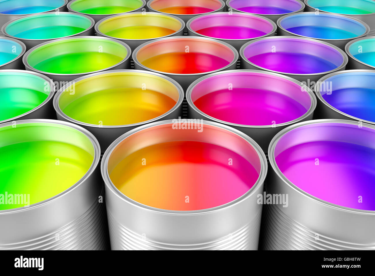 Paint cans full of colorful paint Stock Photo - Alamy