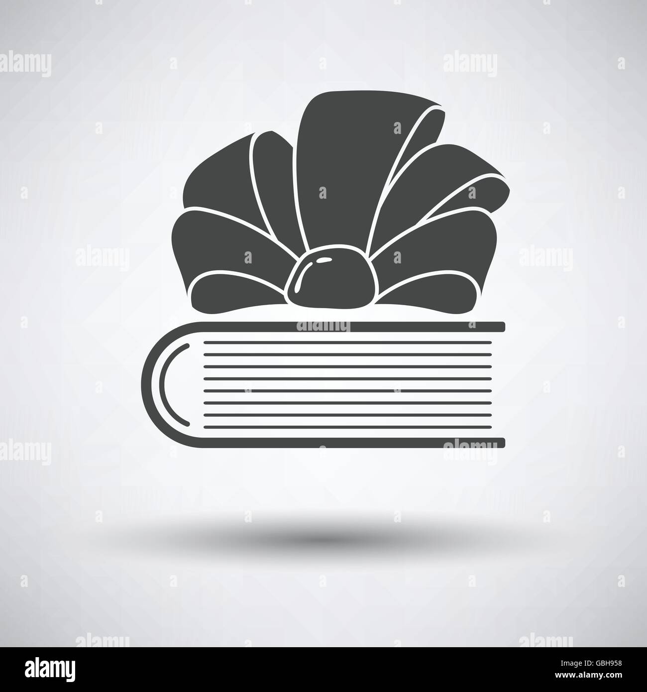 Book with ribbon bow icon on gray background, round shadow. Vector ...