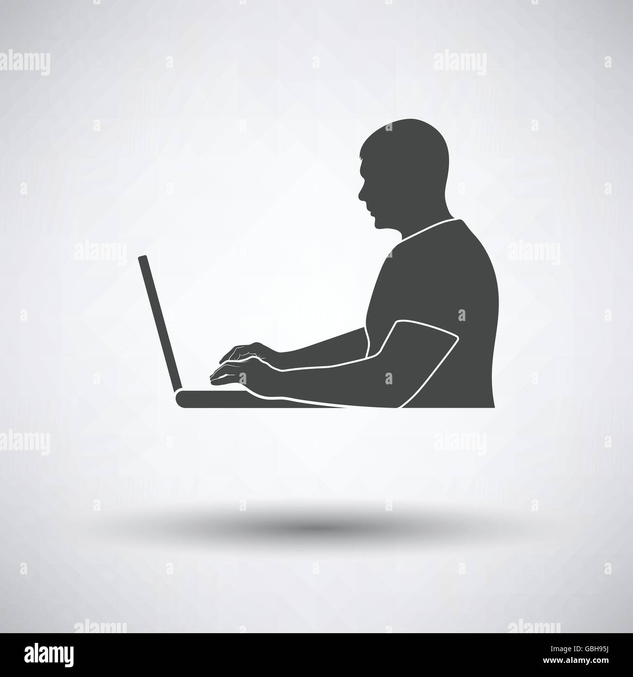 Writer at the work icon on gray background, round shadow. Vector ...