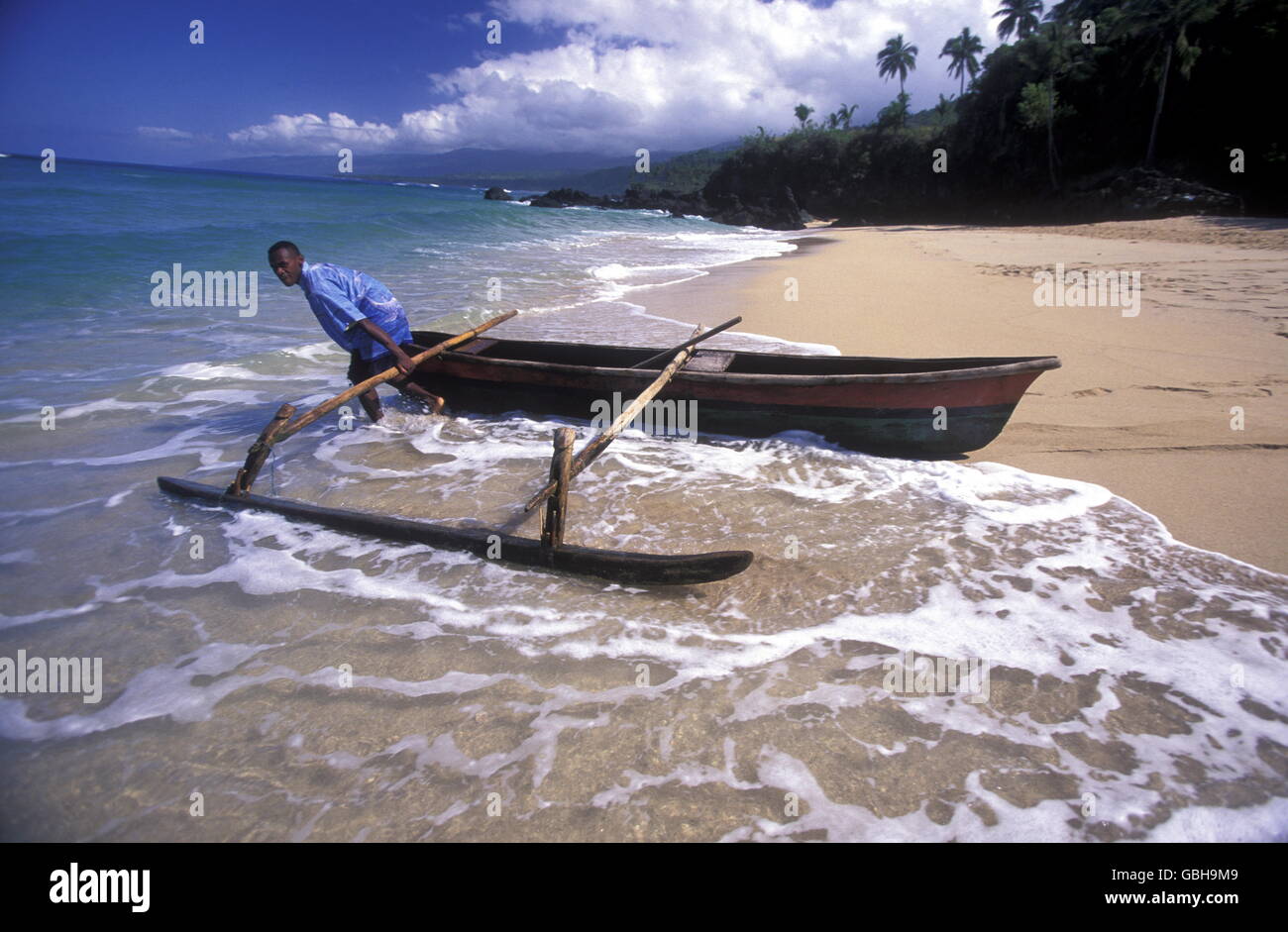 the beach of the village Moya on the Island of Anjouan on the Comoros ...