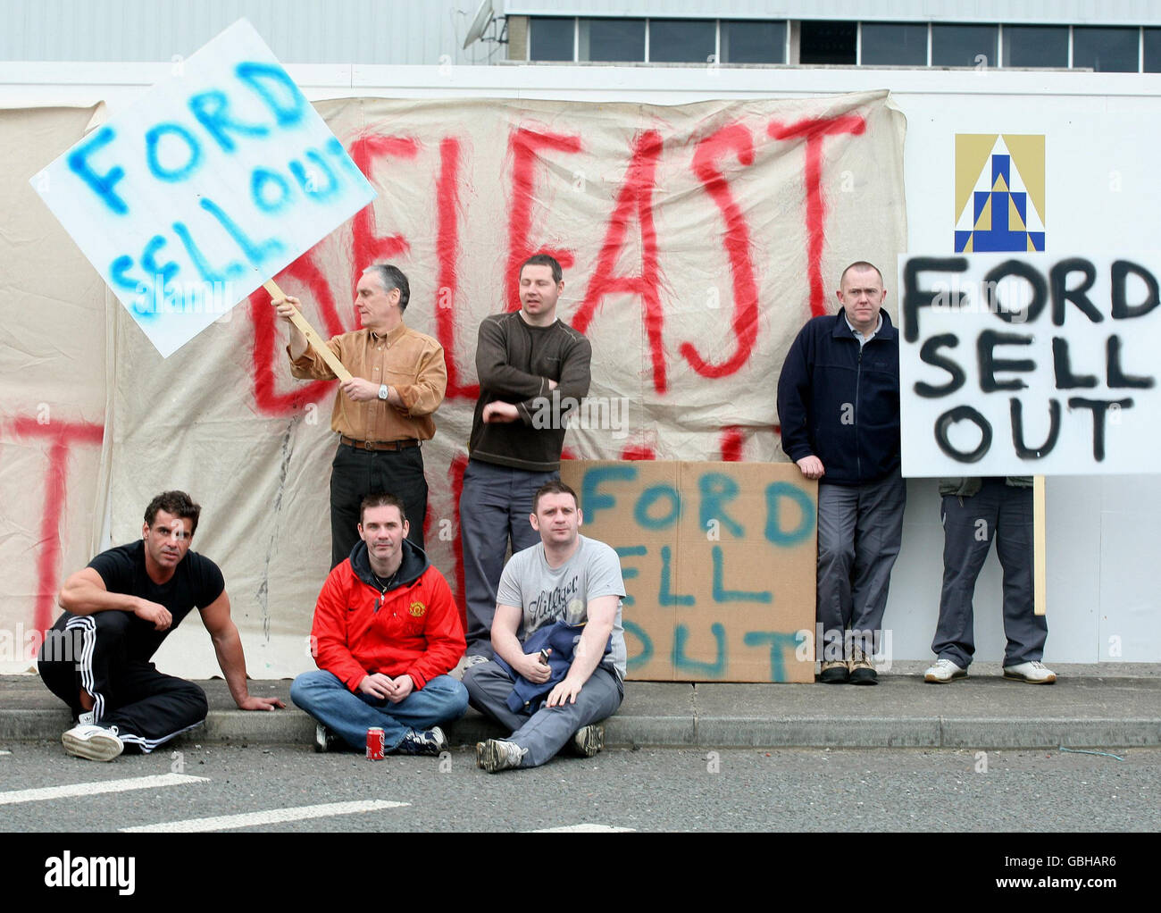 Workers stage protest over jobs cuts Stock Photo - Alamy