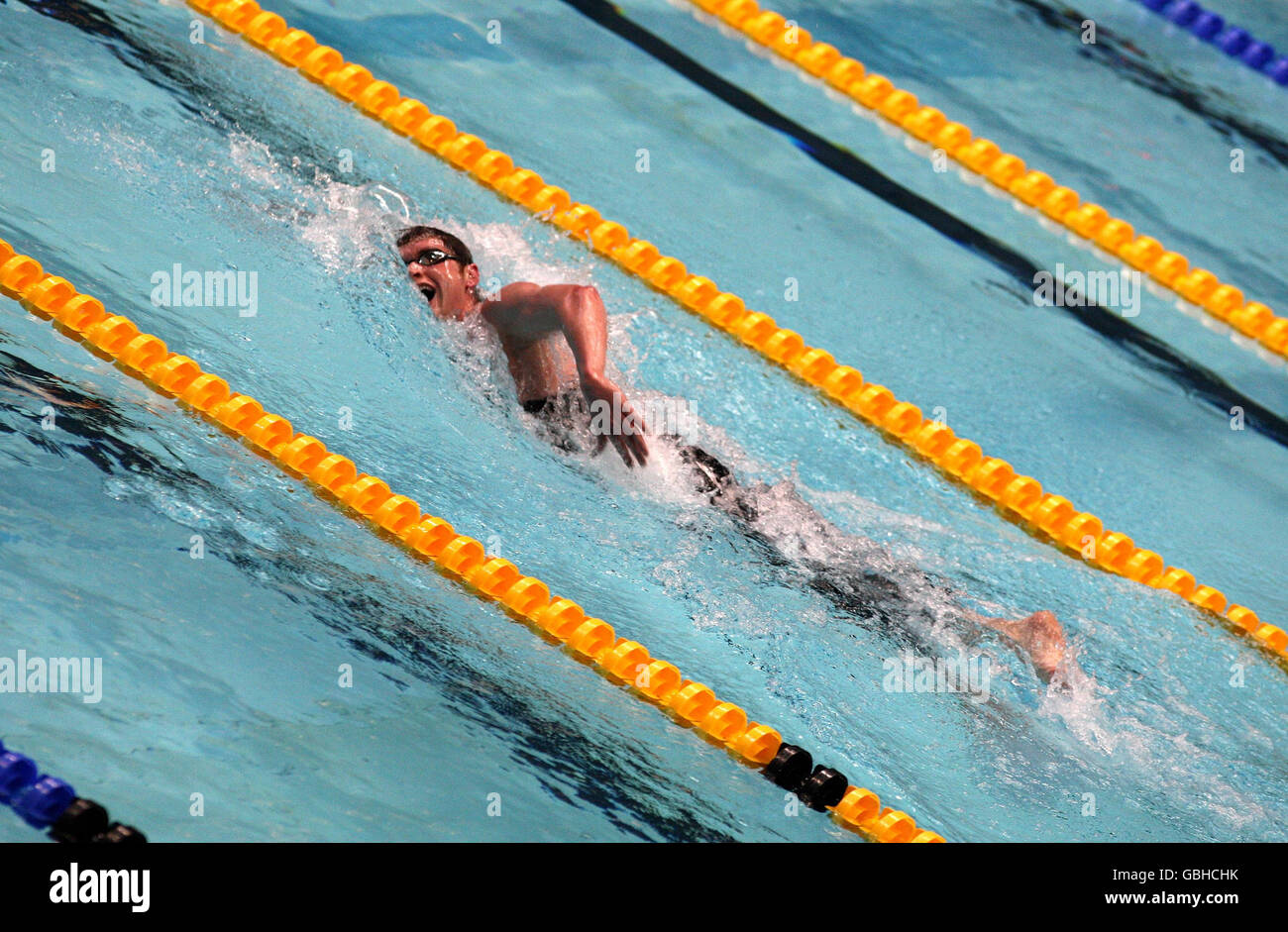 David Davies competes in the 1500m Freestyle heats during the British ...