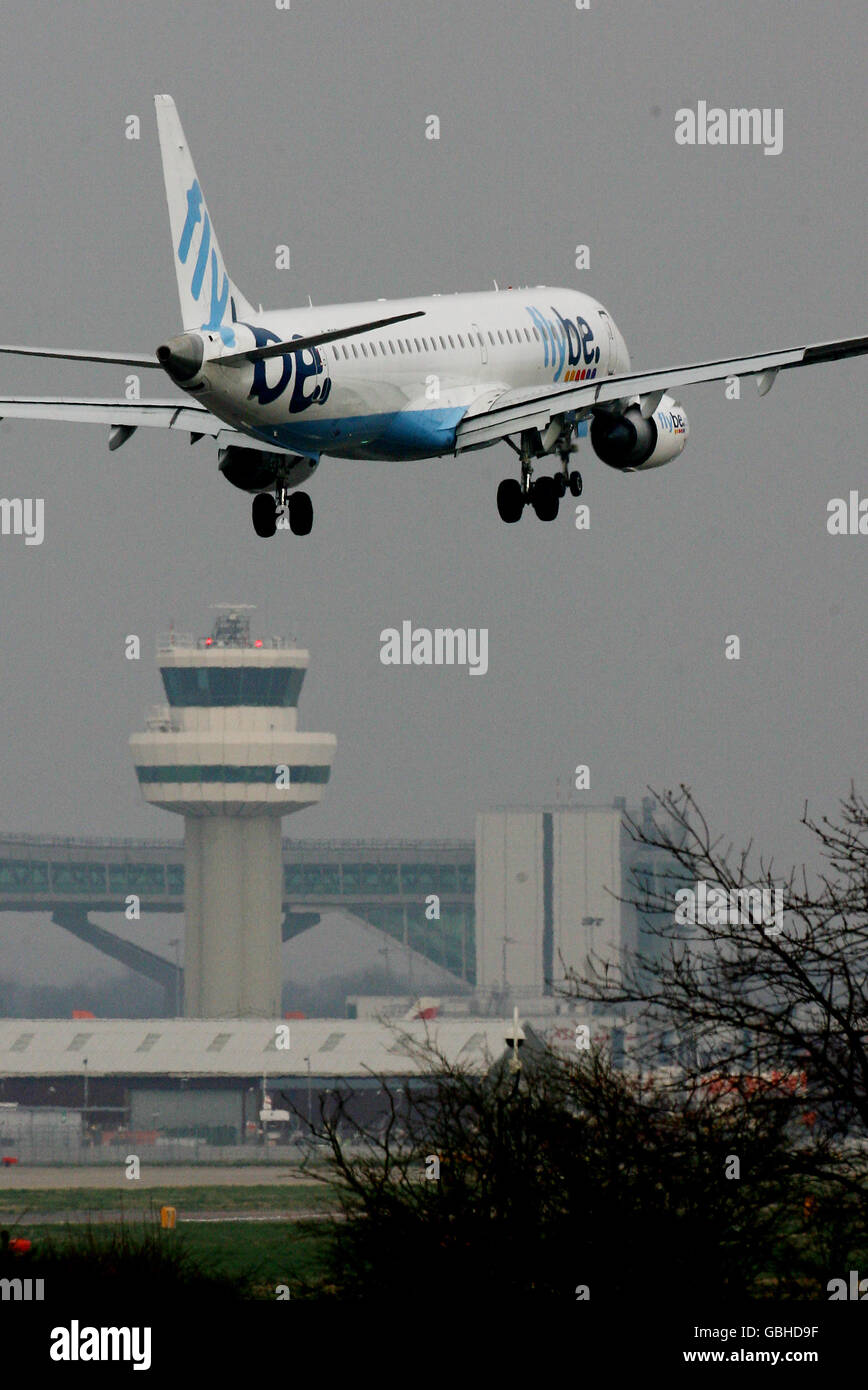A flybe passenger plane lands at Gatwick Airport in West Sussex as BAA ...