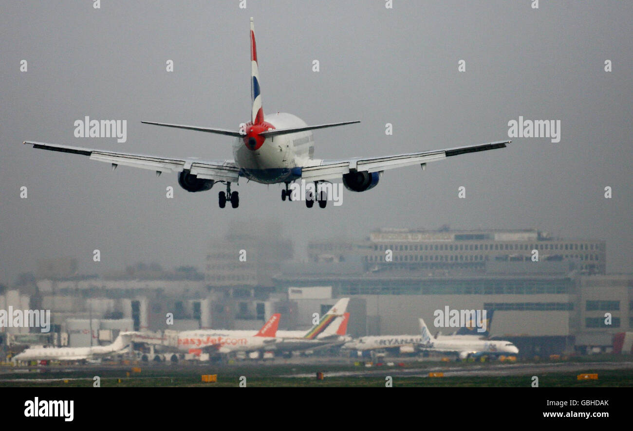 A British Airways passenger plane lands at Gatwick Airport in West ...