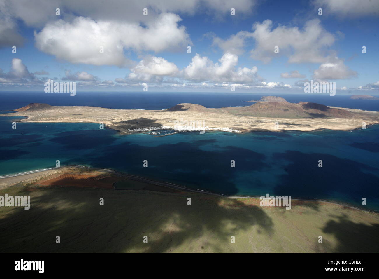 the Mirador del Rio viewpoint on the Island of Lanzarote on the Canary ...