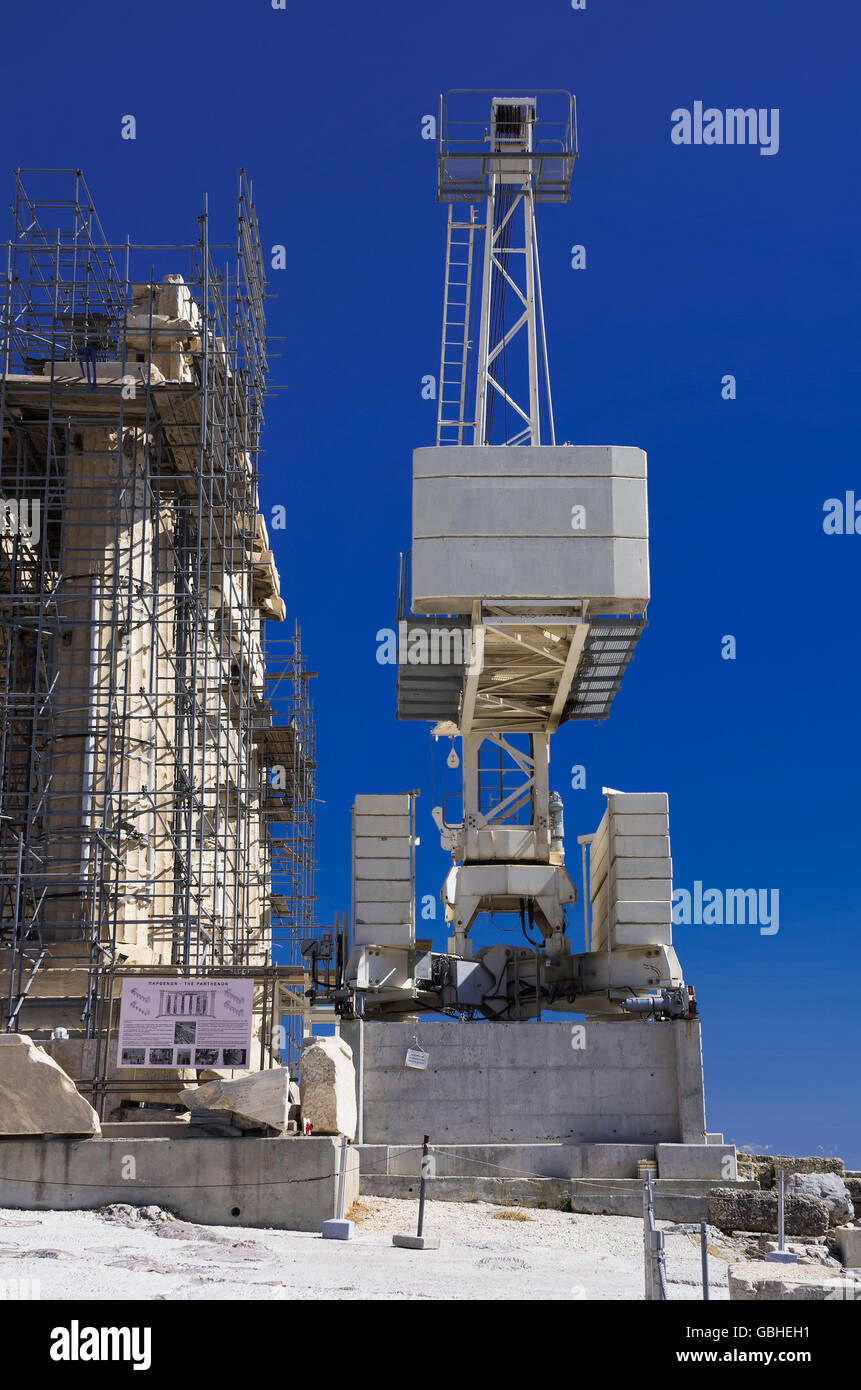 Maintenance crane in the Acropolis, Athens, Greece Stock Photo - Alamy