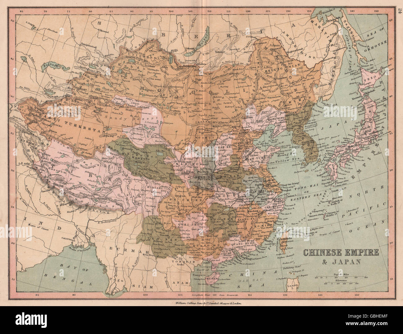 EAST ASIA: Chinese Empire & Japan. China Korea Mongolia. COLLINS, 1880 ...