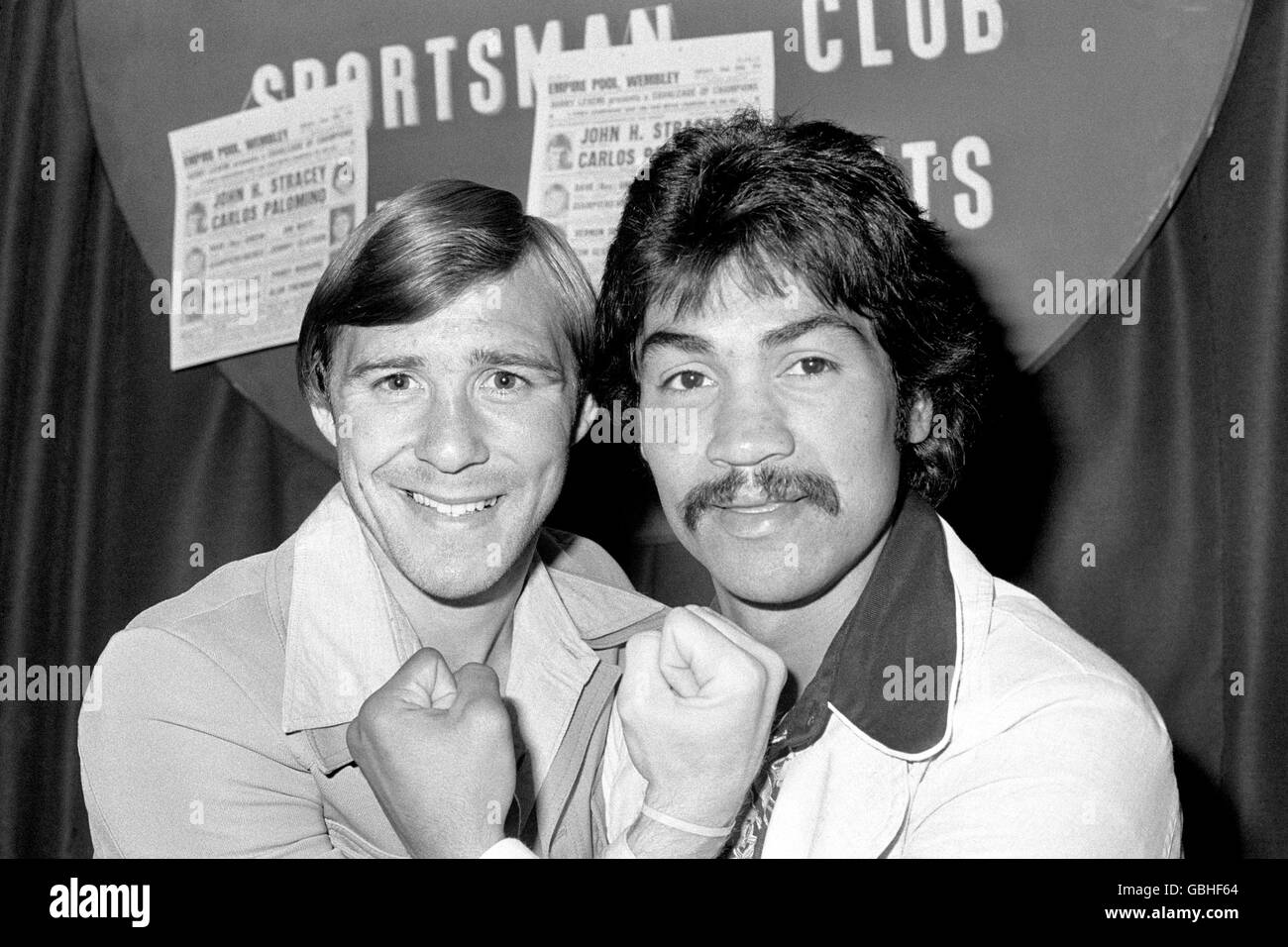 Welterweight champion John Stracey of Great Britain, left, with his ...