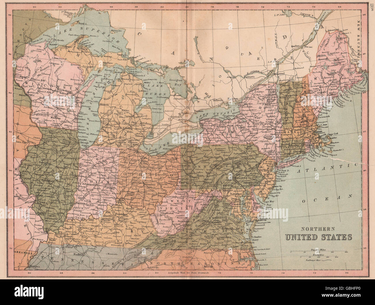 USA NORTH EAST: New England Mid West Mid Atlantic. COLLINS, 1880 ...