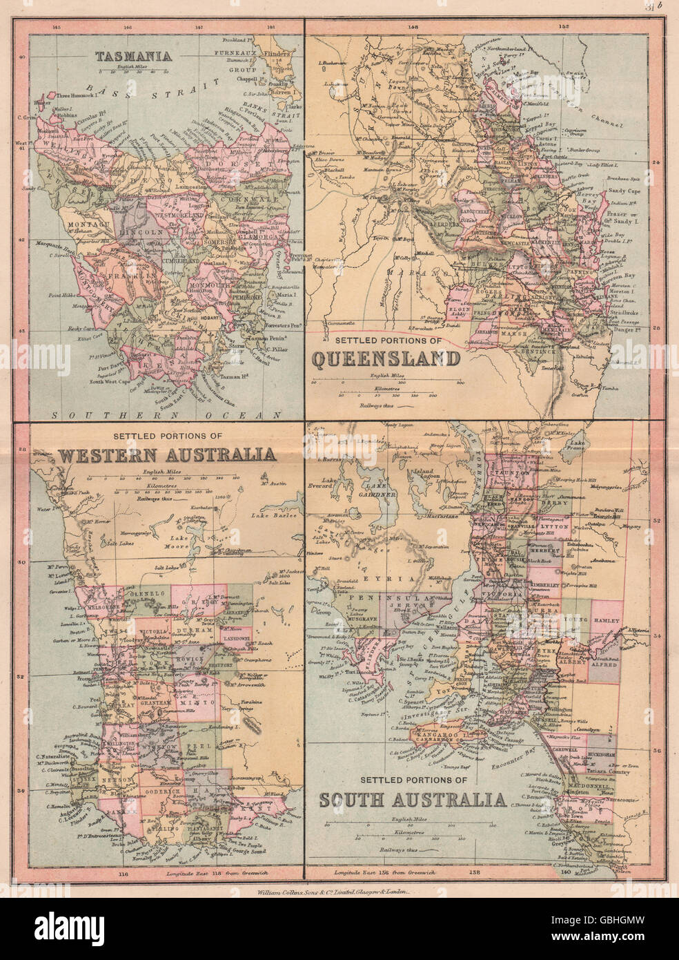 AUSTRALIA:Tasmania.Settled Queensland Western/South Australia.COLLINS ...