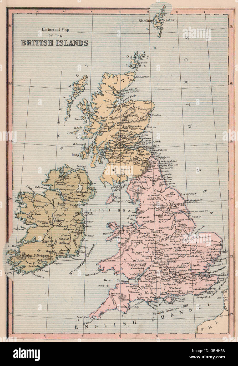 BRITISH ISLES HISTORICAL:Shows locations & dates of key battles.COLLINS ...